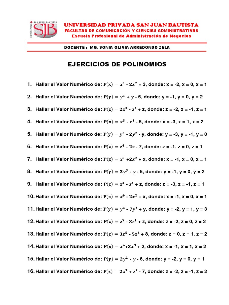 Ejercicios de Polinomios | PDF