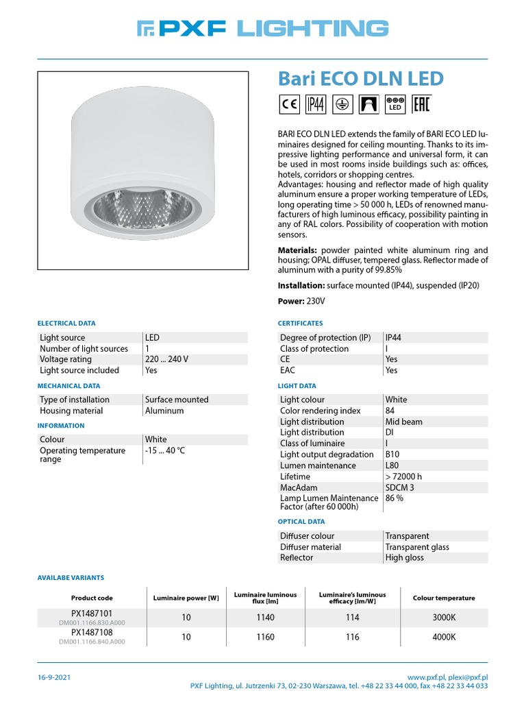 BARI - ECO - DLN - LED - EN (Surface Downlight) | PDF | Light Emitting Diode | Lighting