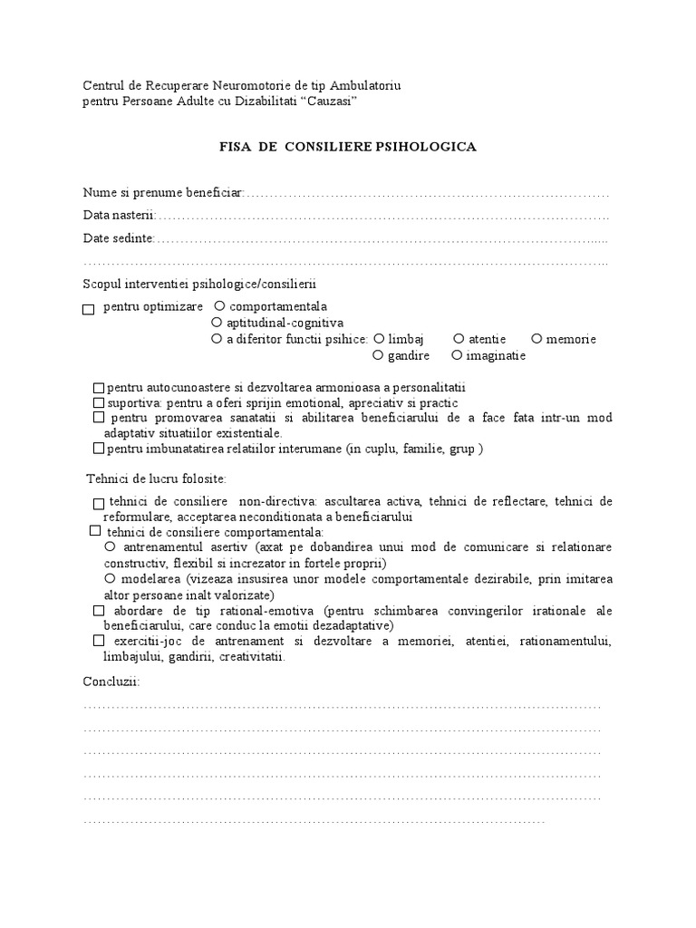 Model Fisa Consiliere | PDF