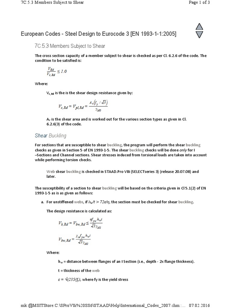STAAD Stiffners and EC3 Shear | PDF | Buckling | Shear Stress
