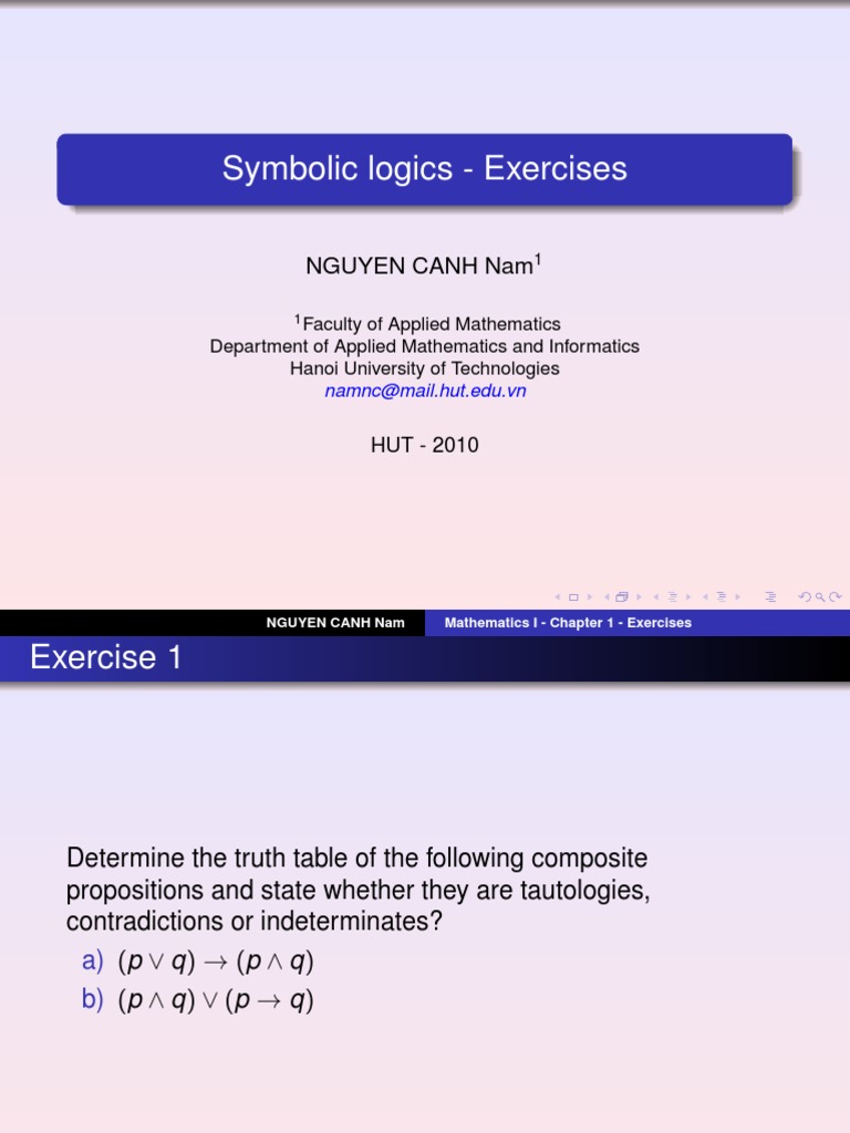 Chapter I - Symbolic Logic - Exercises | PDF | Logical Expressions ...