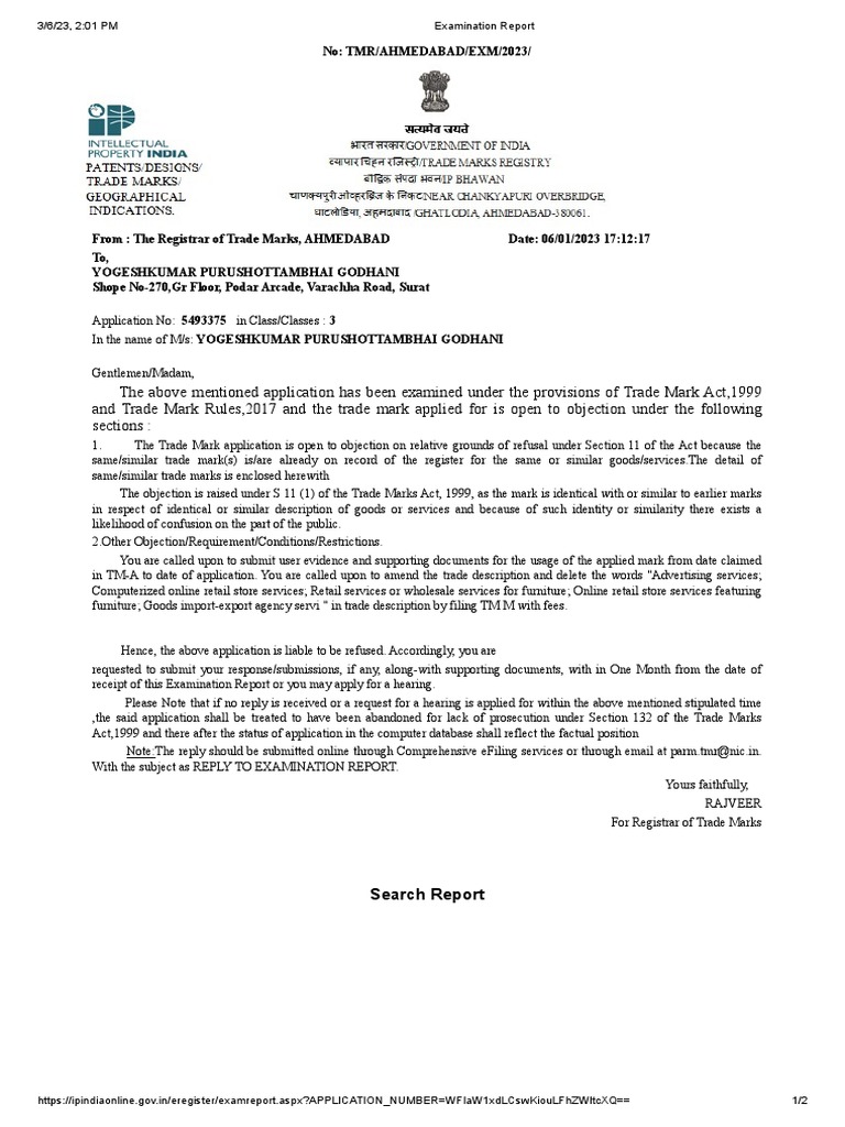 Examination Report of A Trademark - Fearless Tape | PDF | Trademark ...