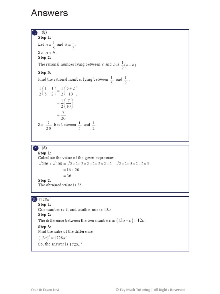 Year 8 Maths Test - Yearly Exam - Answers-2 | PDF | Interest | Area