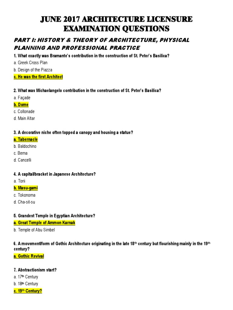 June 2017 Architecture Licensure Examination Questions | PDF | Door ...