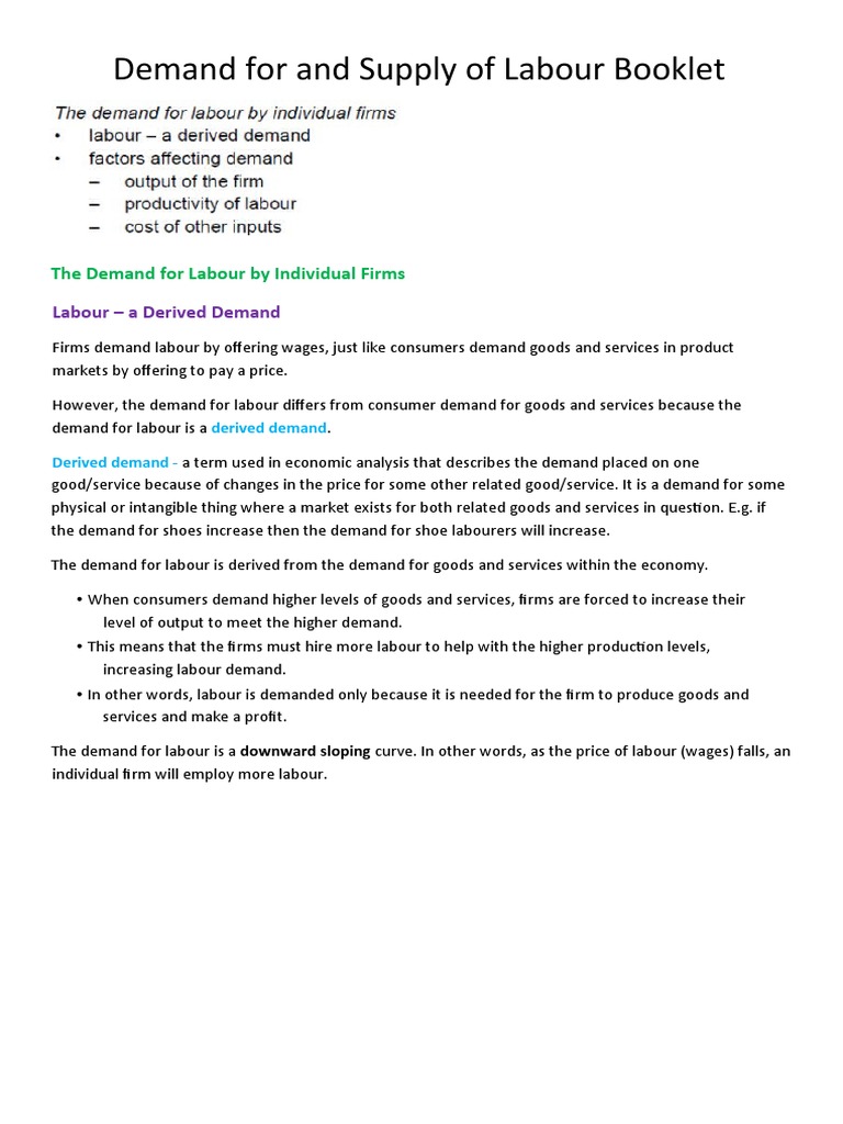 Demand For and Supply of Labour Booklet | PDF
