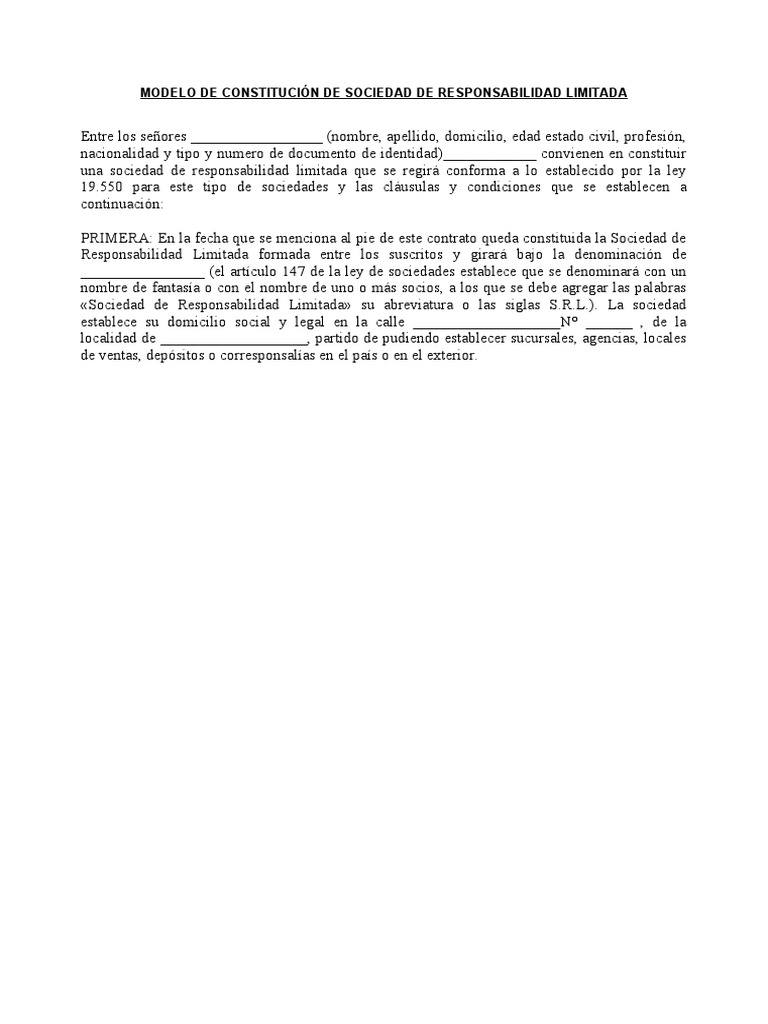 Modelo de Constitución de Sociedad de Responsabilidad Limitada | PDF | Derecho