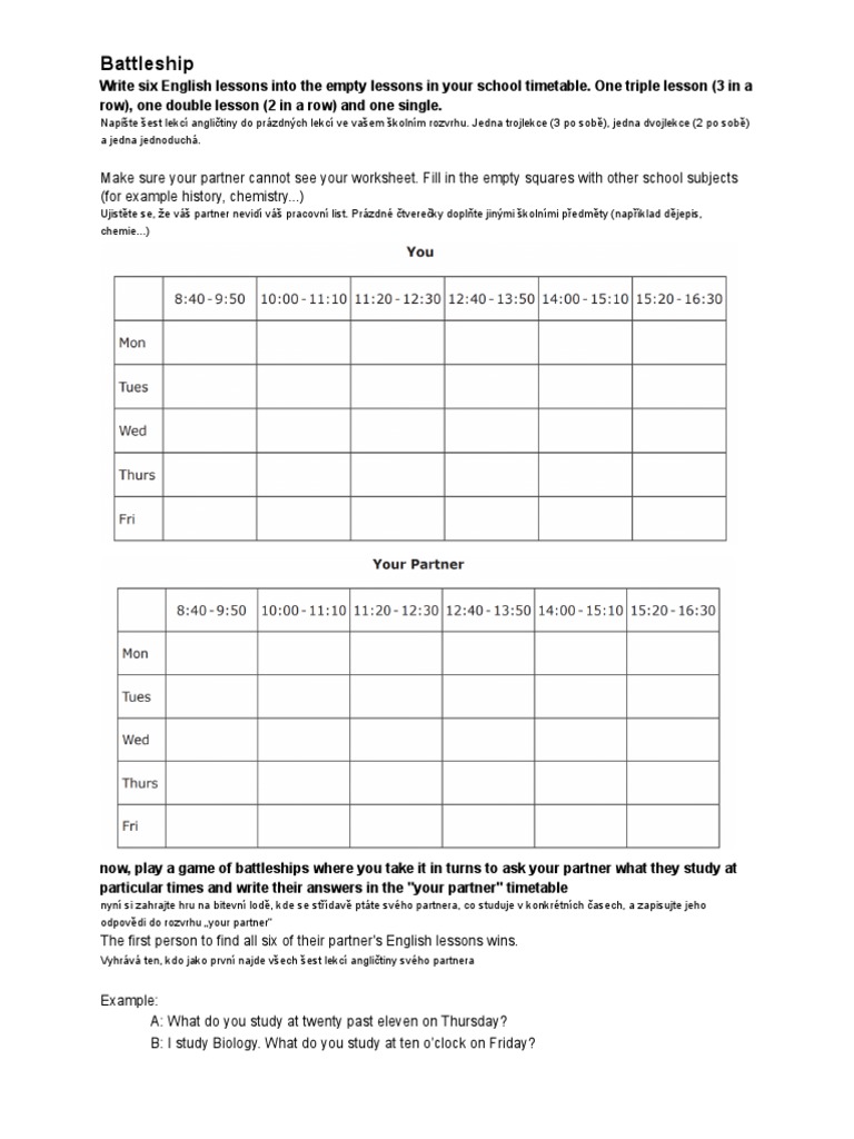 English Lessons Battleship Game Guide | PDF | Foreign Language Studies ...
