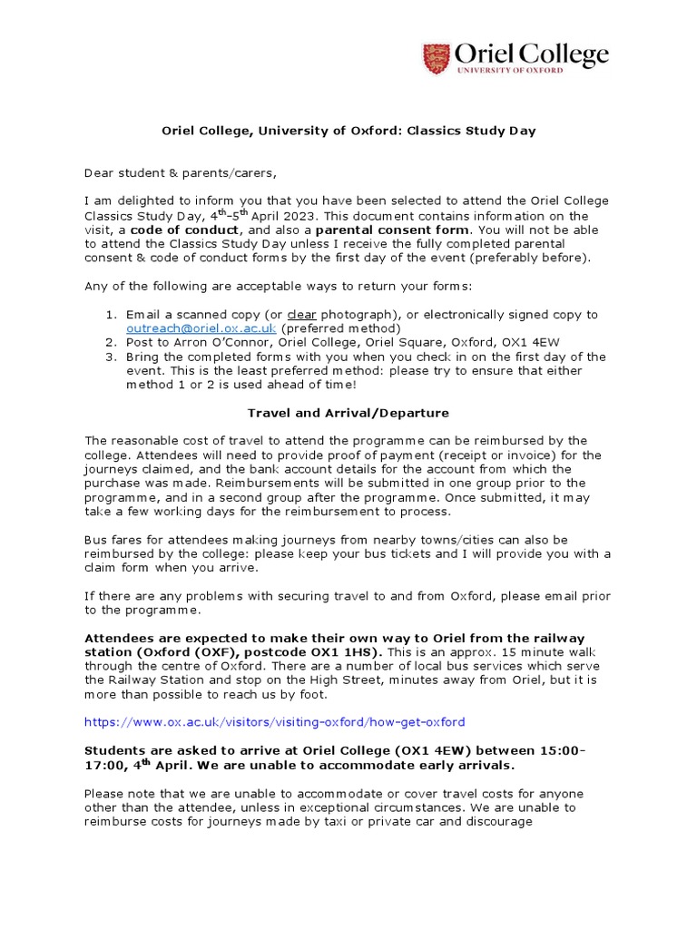 Classics Study Day Invitation Letter and Consent Forms | PDF ...