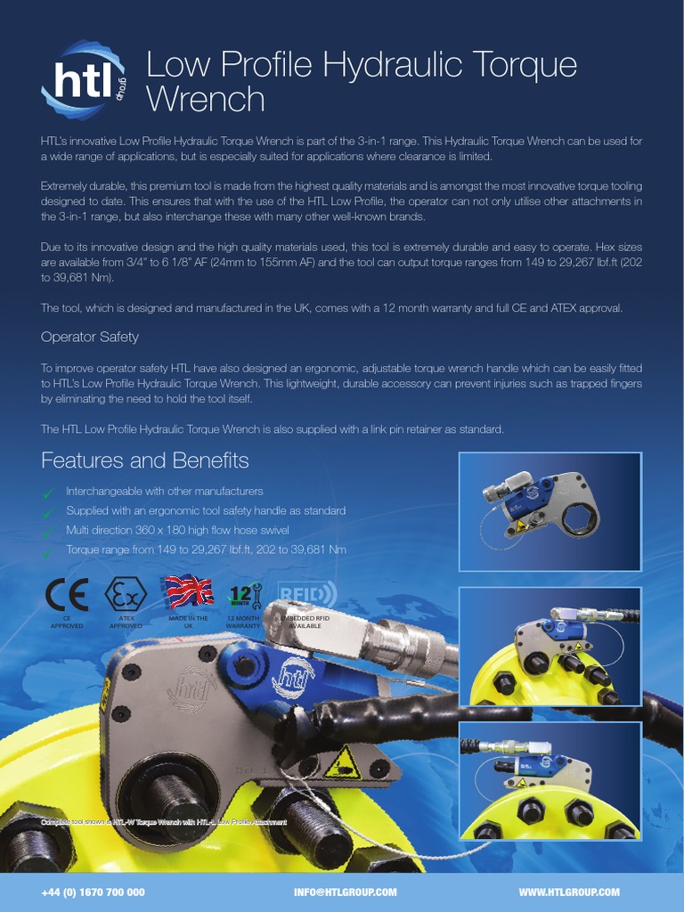 HTL Low Profile Hydraulic Torque Wrench 1.2 | PDF | Equipment | Tools