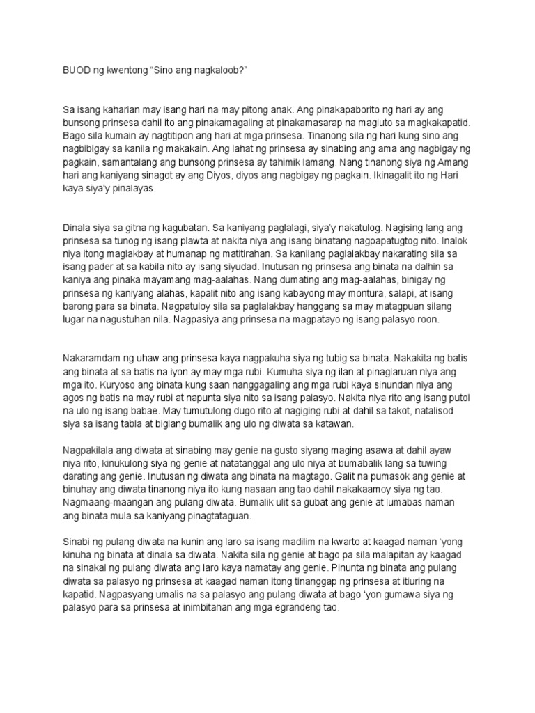 BUOD NG Kwentong "Sino Ang Nagkaloob | PDF