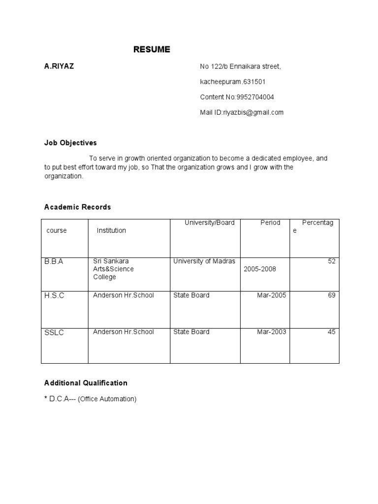 Resume: A.Riyaz | PDF | Career & Growth | Sports & Recreation