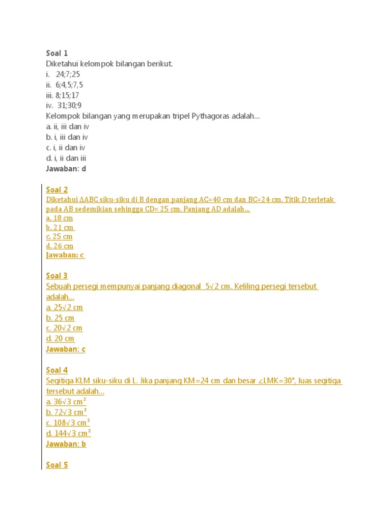 Soal Latihan Matematika Kelas 8 | PDF