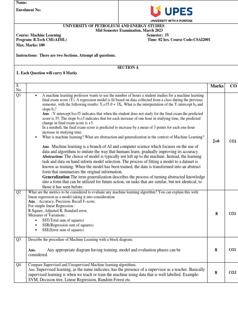 Analysis of Student Performance on a Machine Learning Mid-Semester Examination | PDF | Machine ...
