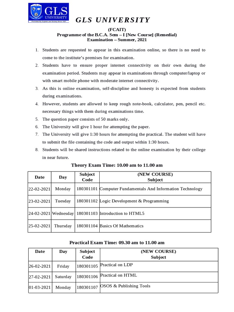 BCA Sem-I Online Exam Guidelines 2021 | PDF | Technology & Engineering