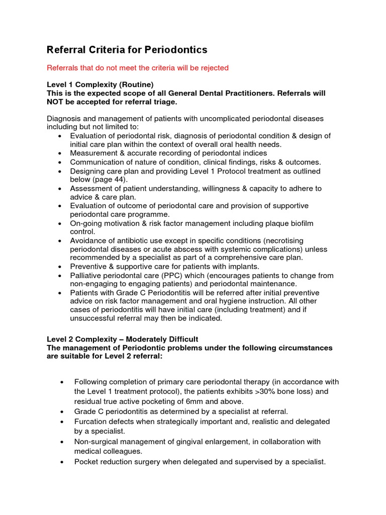 Referral Criteria For Periodontics | PDF