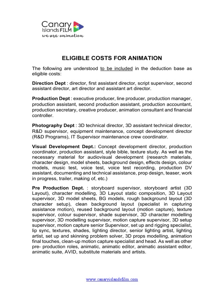ELIGIBLE COSTS FOR ANIMATION Min | PDF | 3 D Computer Graphics | Expense