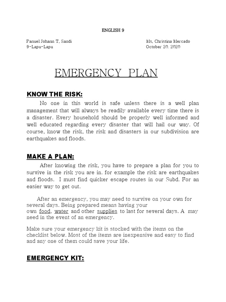Emergency Plan | PDF