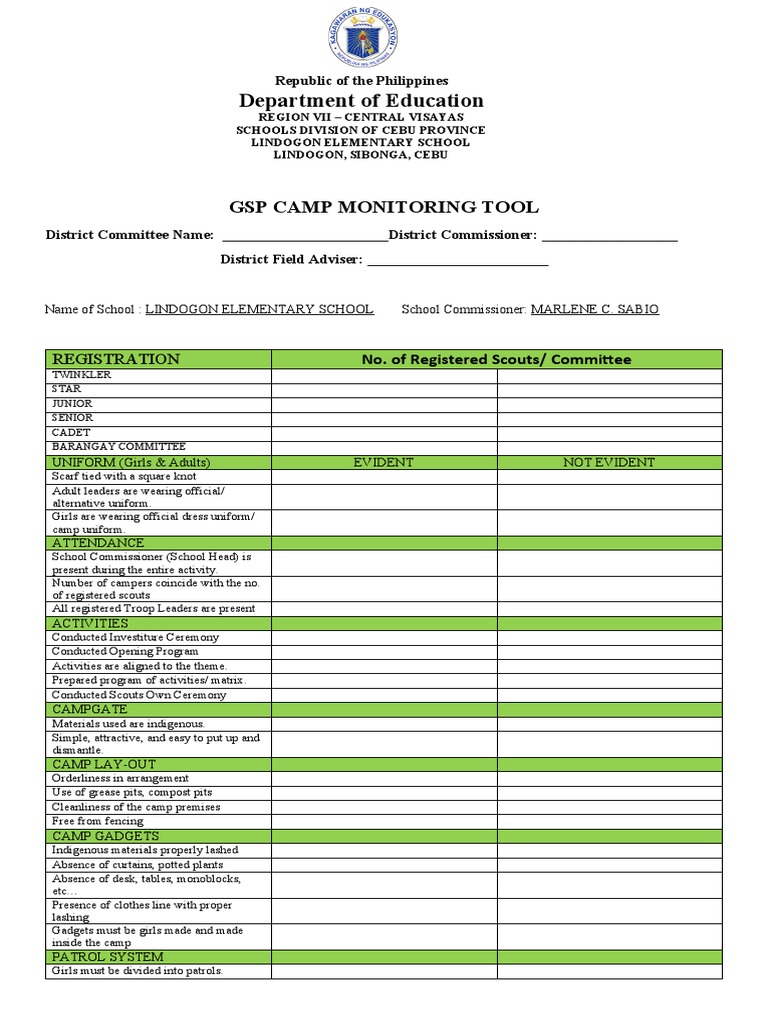 GSP Camp Monitoring Tool | PDF | Youth Movements | Youth Organizations