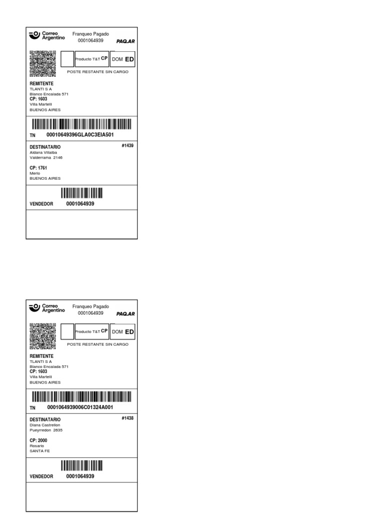 Etiquetas - 14-4 - Correo - Argentino (6 - Etiquetas) | PDF