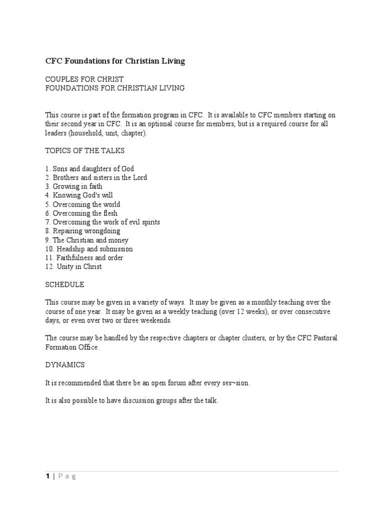 CFC Foundations For Christian Living | PDF