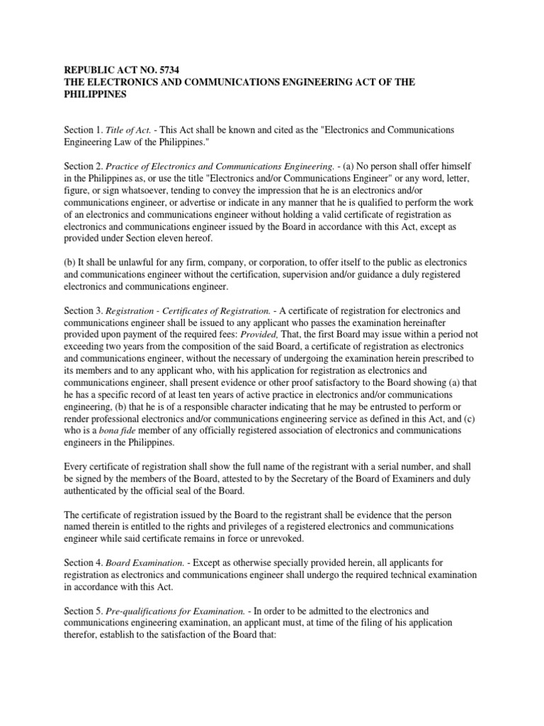 Republic Act No. 5734 | PDF | Engineer | Test (Assessment)