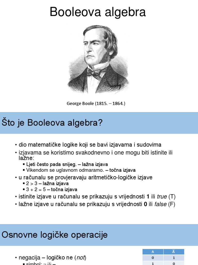 Booleova Algebra: George Boole (1815. - 1864.) | PDF