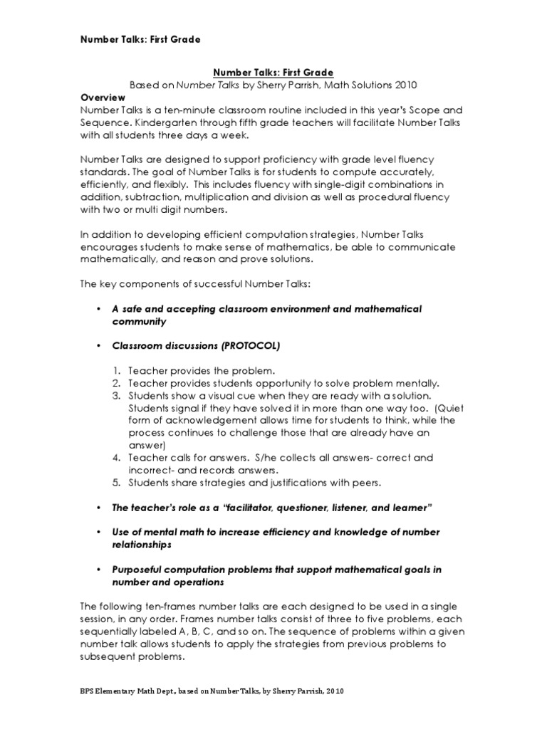 First Grade Number Talks Guide | PDF | Teachers | Numbers