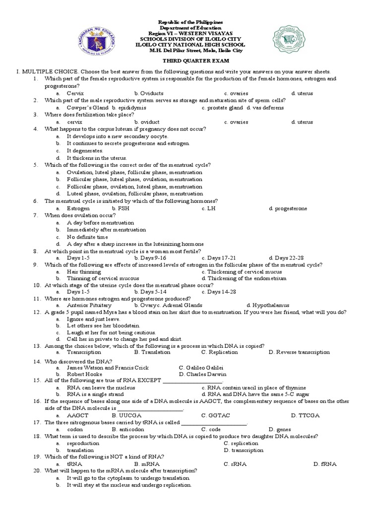 Thrid Quarter Exam Science | PDF | Menstrual Cycle | Messenger Rna