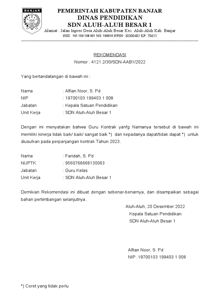 Surat Rekomen Faridah | PDF