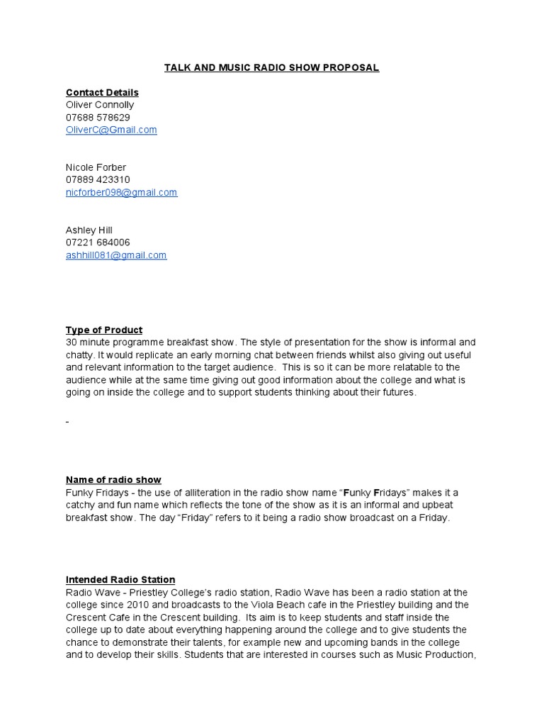 Talk and Music Radio Show Proposal | Download Free PDF | Radio
