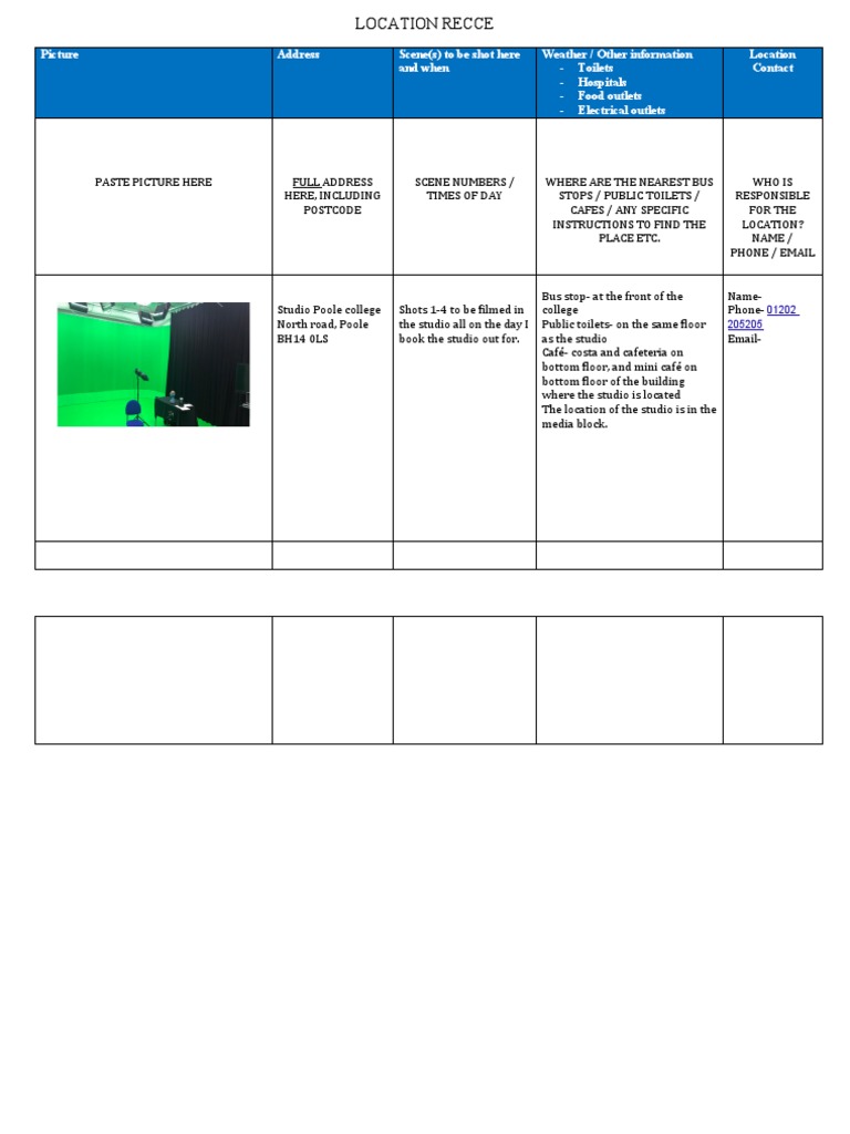 Location Recce Pro-Forma | PDF