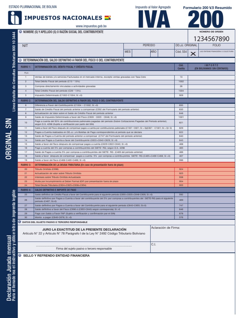 Form 200 Resumido | PDF | Impuestos | Impuesto al valor agregado