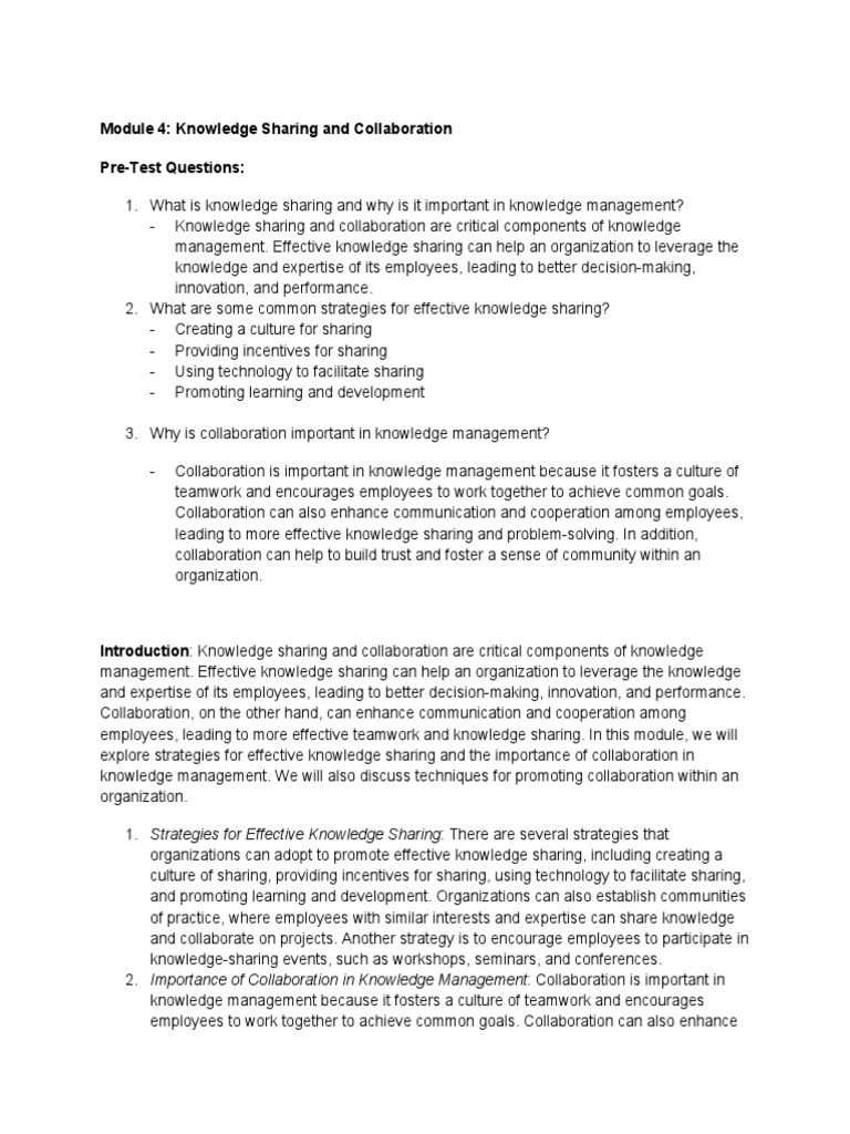 Module 4 - Knowledge Sharing and Collaboration | PDF | Collaboration ...