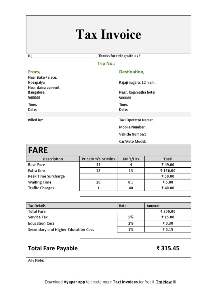 Ola Taxi Bill Format 06 | PDF
