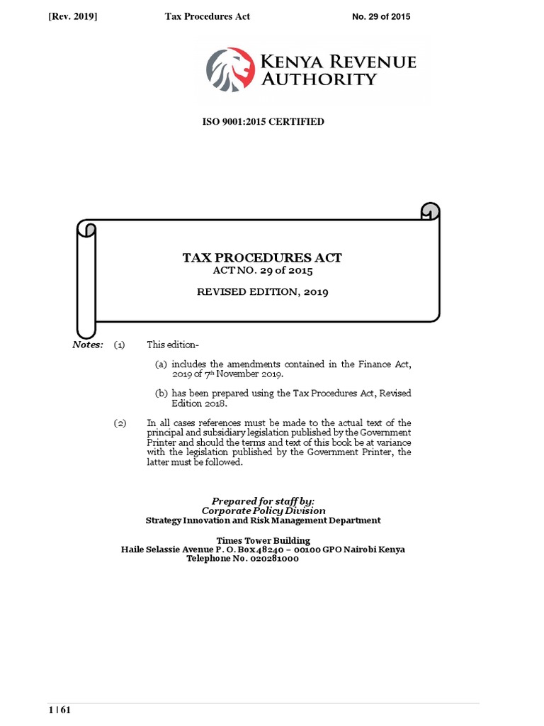 Tax Procedures Act 2015, Revised Edition 2019 | PDF