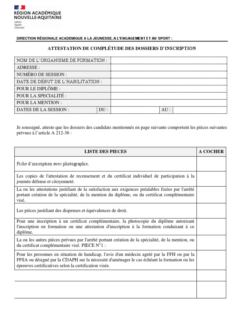 Modèle D'attestation de Complétude Des Dossiers D'une Promotion | PDF