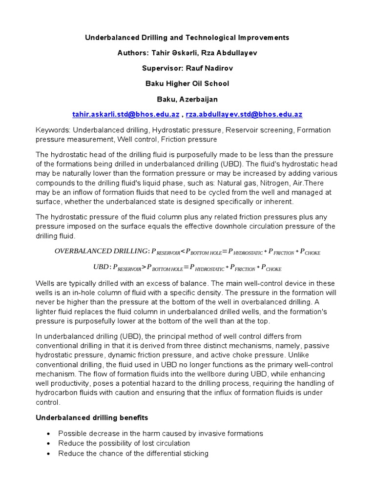 Underbalanced Drilling Advances | PDF