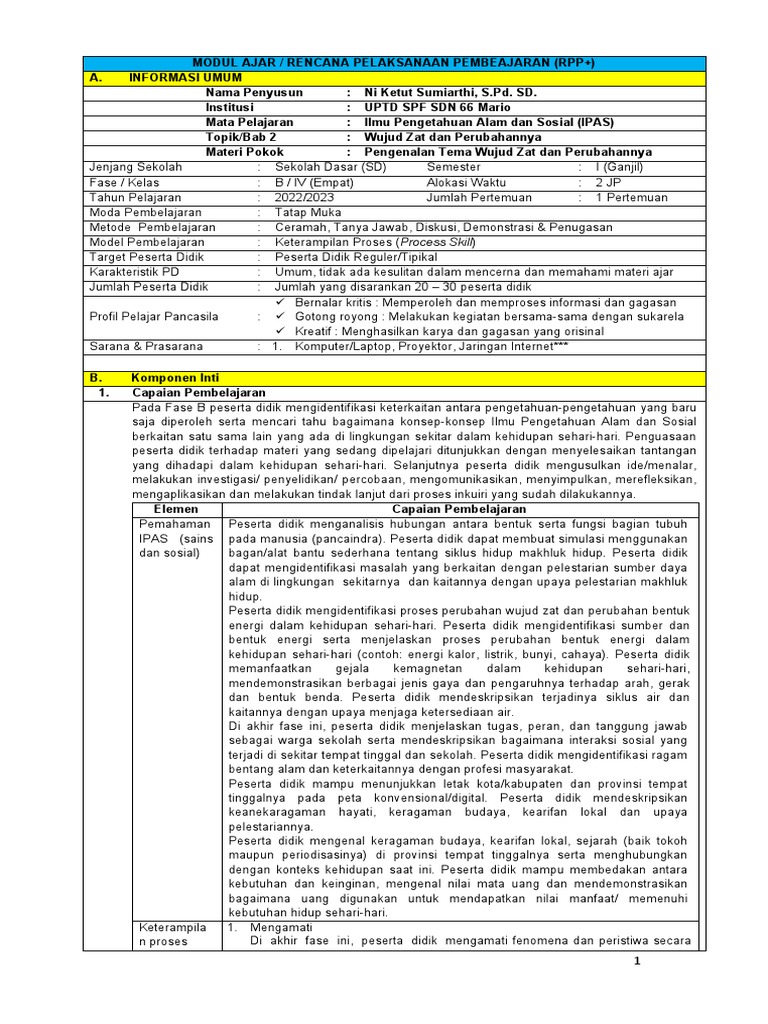 RPP Ipas KLS Iv SMS 1 | PDF