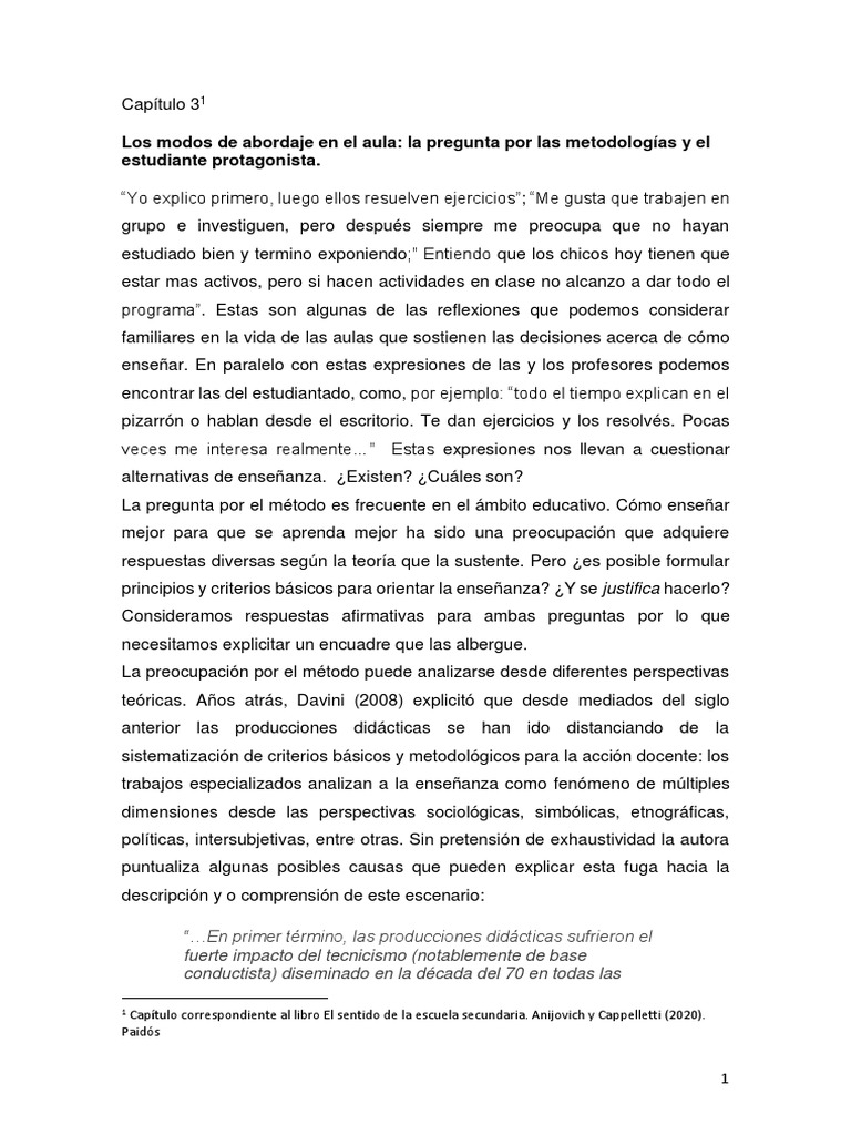 Los Modos de Abordaje en El Aula: La Pregunta Por Las Metodologías y El Estudiante Protagonista ...