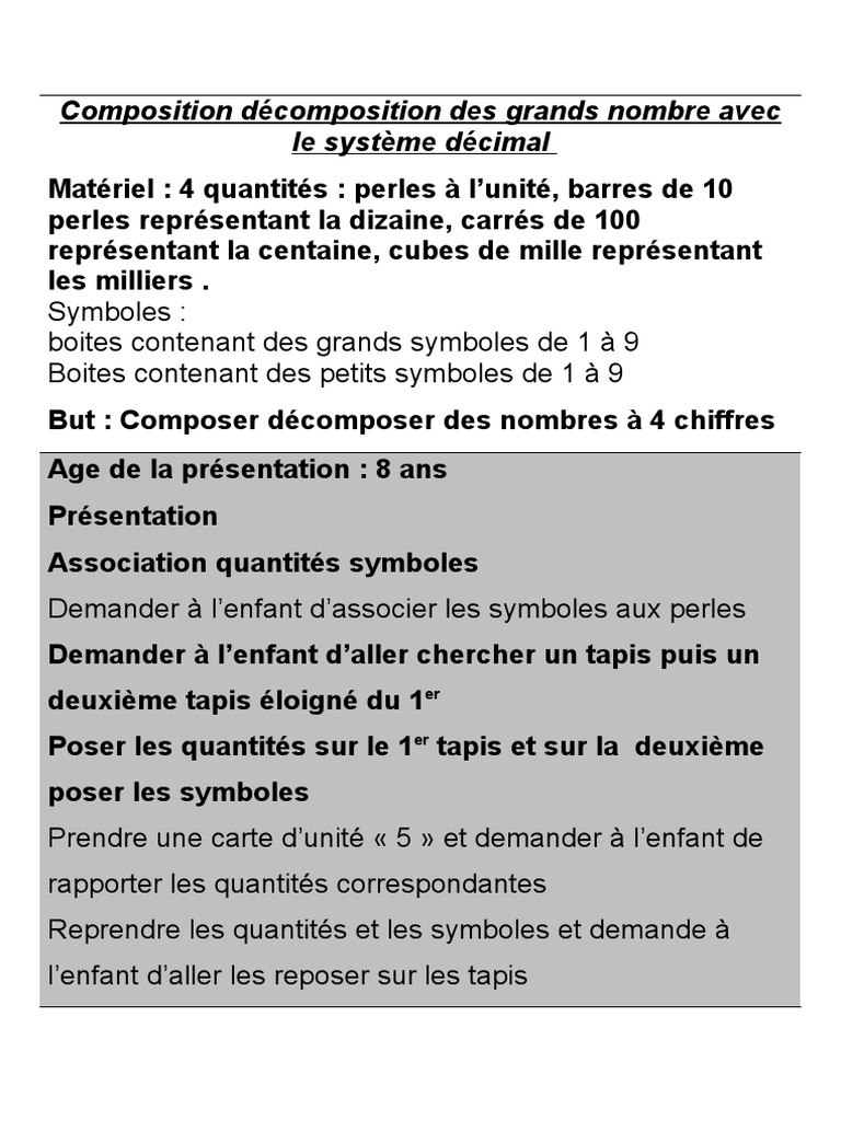 Fiche Composition Des Grands Nombres | PDF