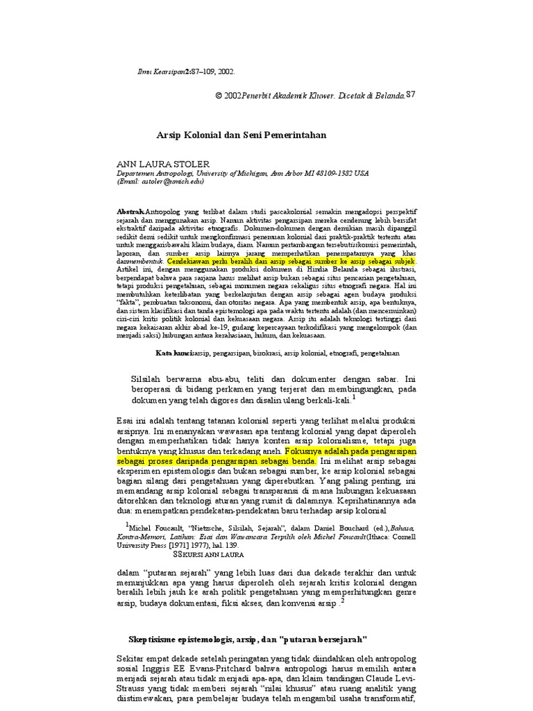 Ann Laura Stoler - Colonial Archive and The Arts of Governance | PDF