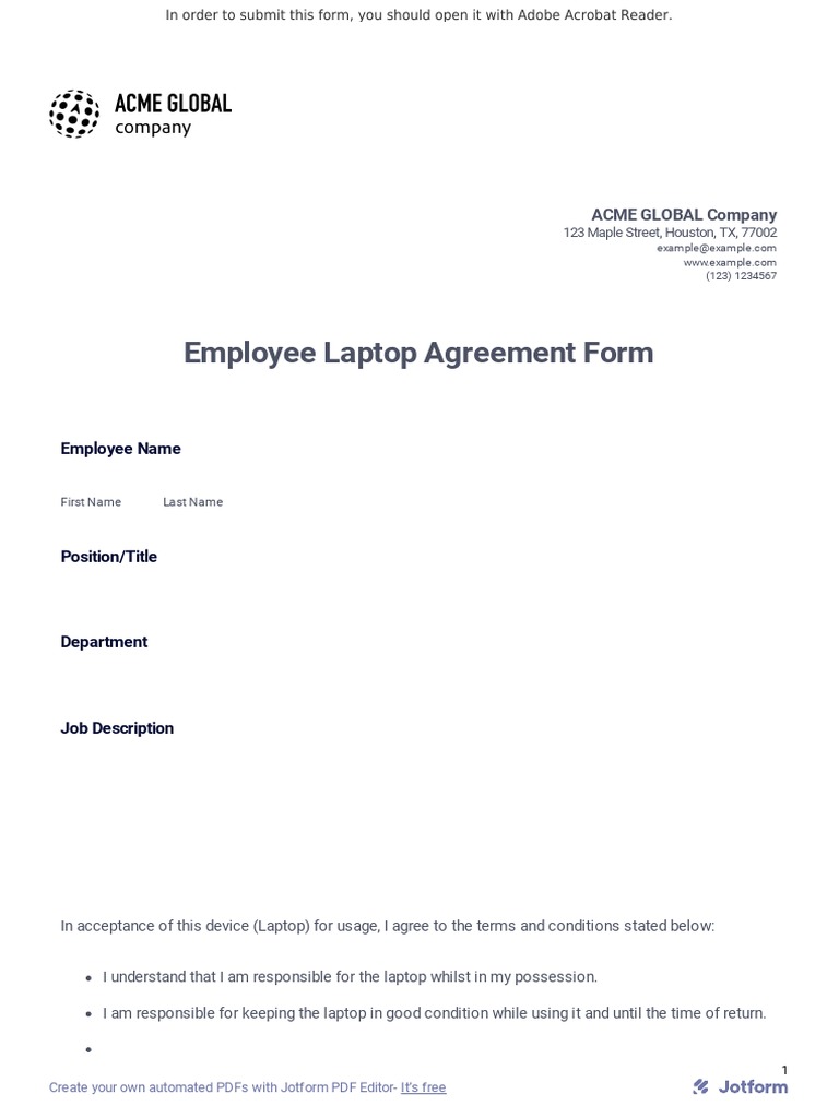 Employee Laptop Agreement Form | PDF