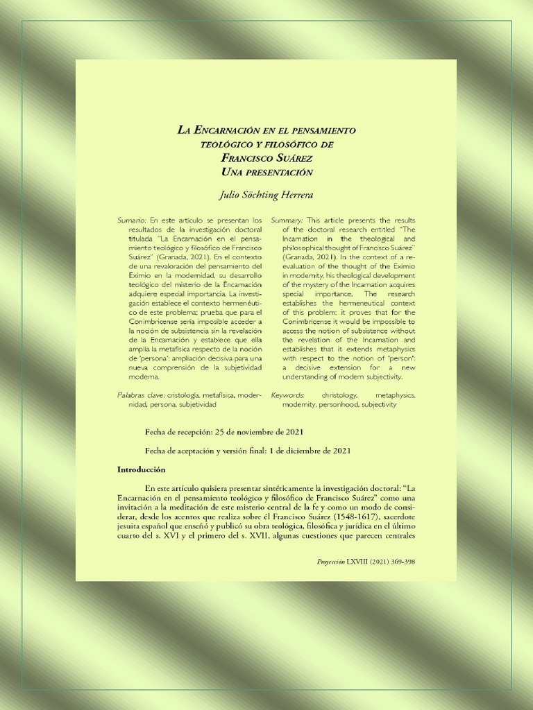 La Encarnación en El Pensaminrto de Francisco Suarez-Fi33792135 | PDF