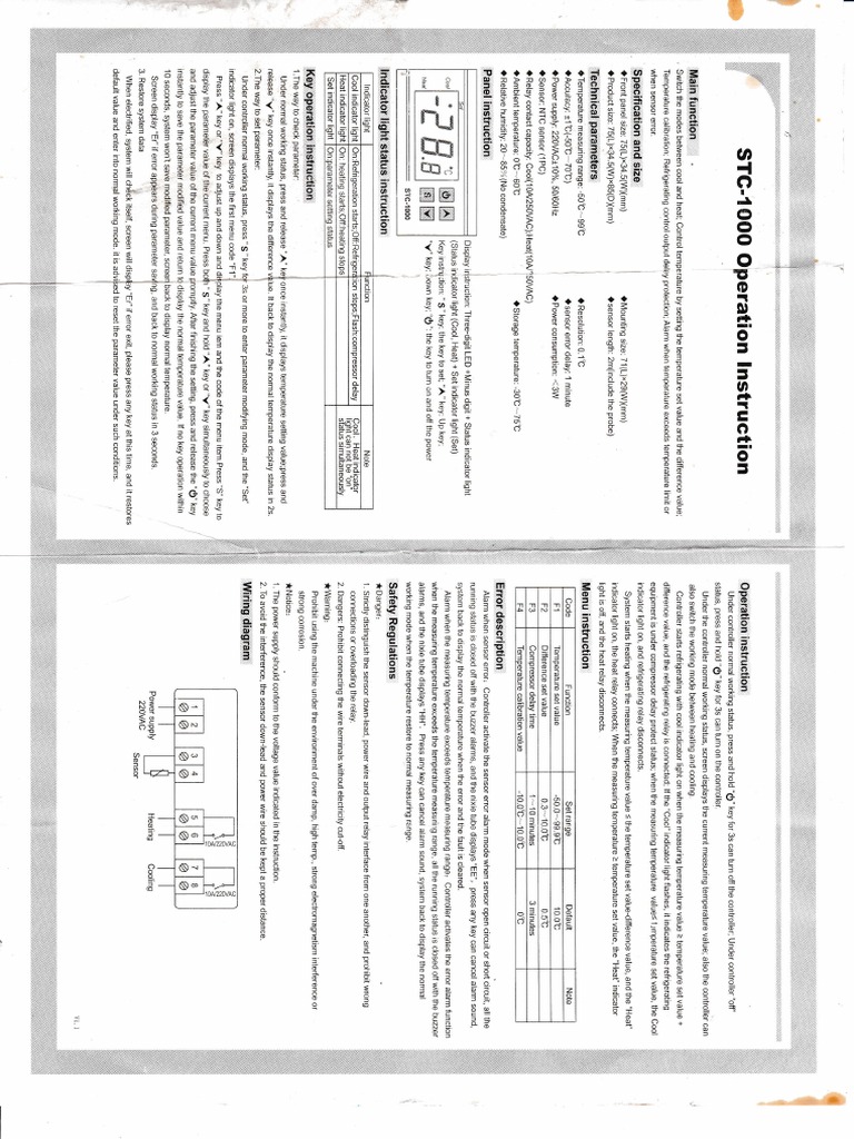 Instrucciones Termostato Digital STC-1000 | PDF