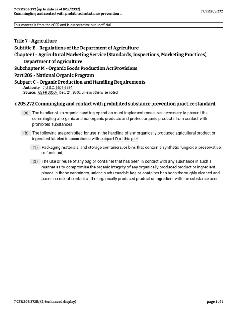 7 CFR 205.272 (Up To Date As of 9-13-2022) | PDF