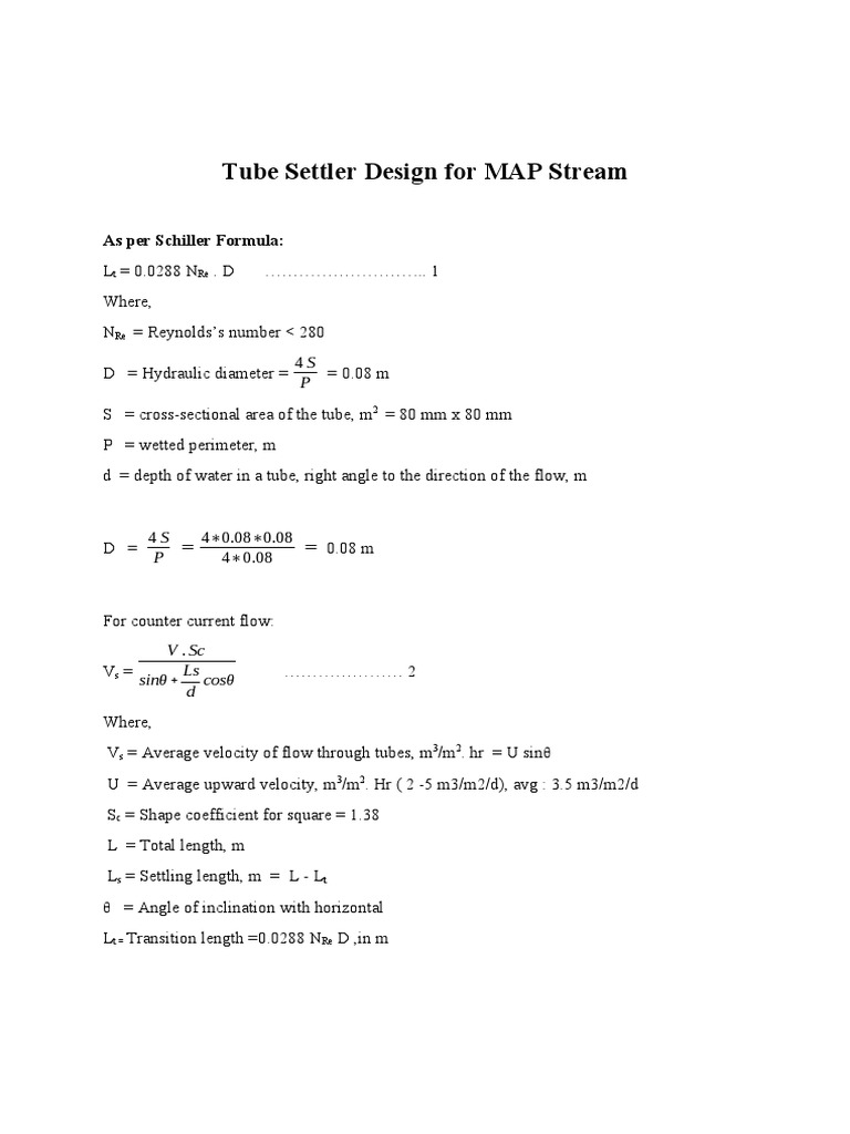 Tube Settler Design For MAP Stream: As Per Schiller Formula | PDF ...