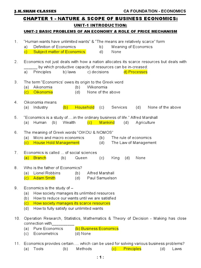 MCQ From All Chapters of Economics Ca Foundation | PDF | Elasticity (Economics) | Demand