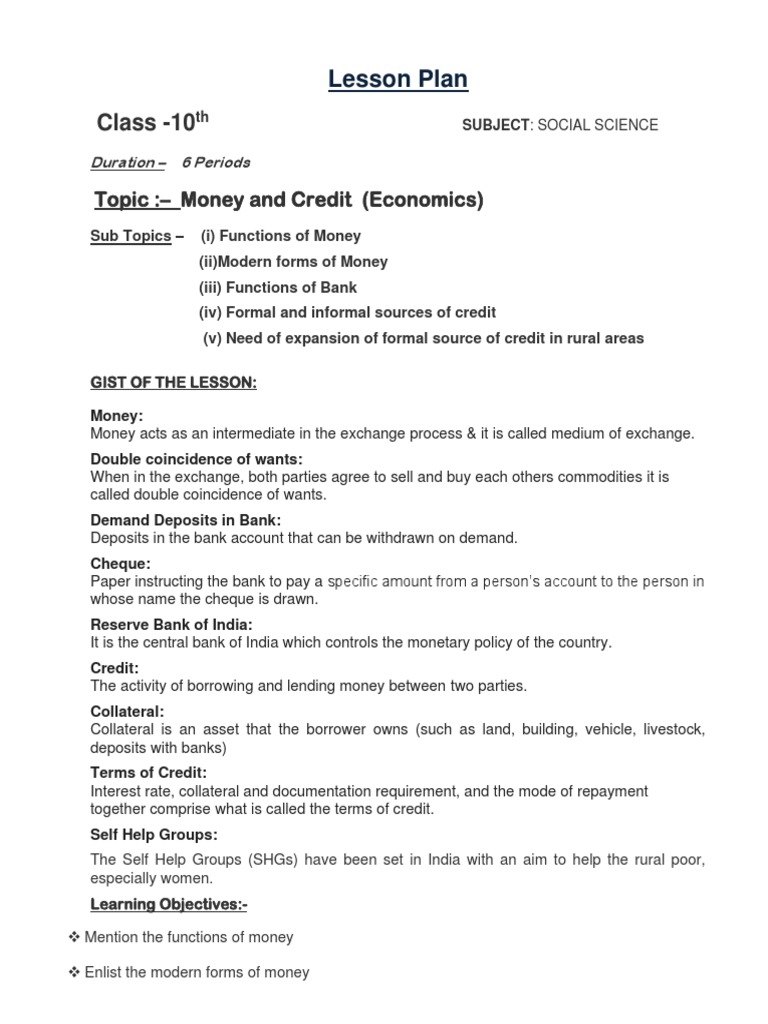 Lesson Plan | PDF | Money | Banks
