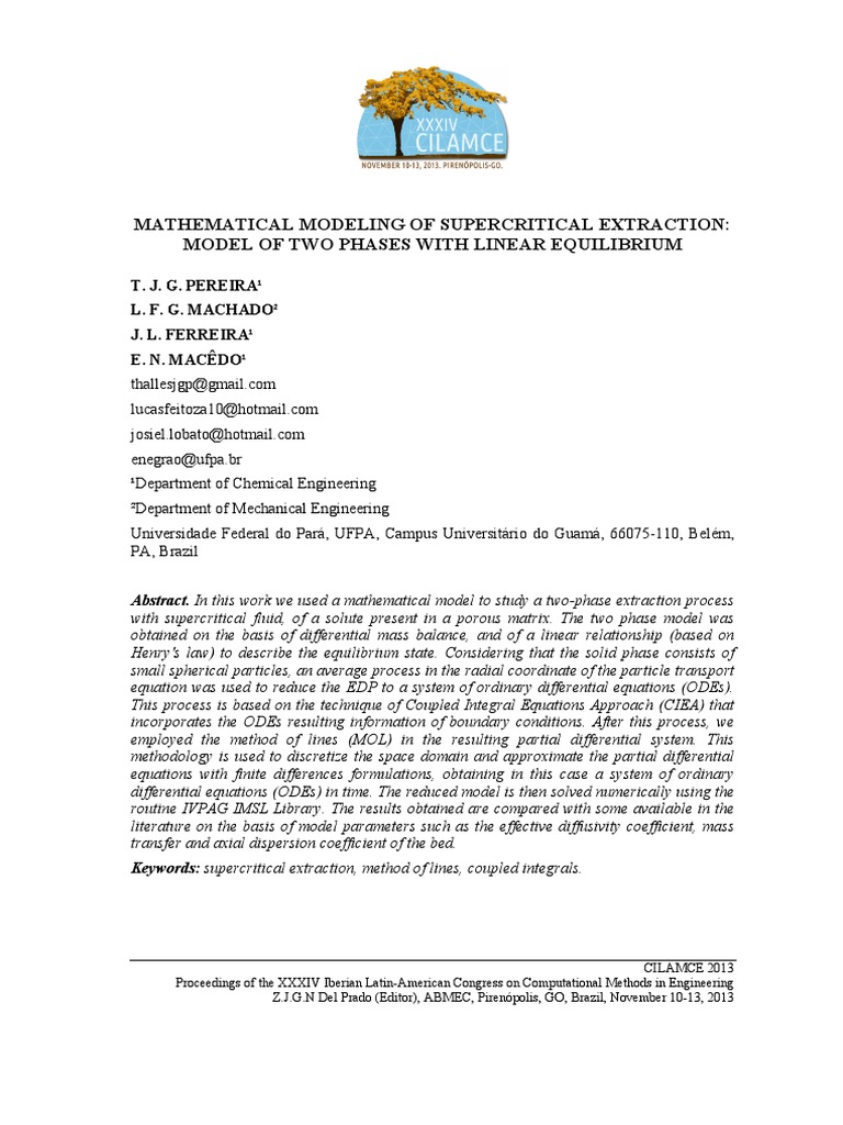 Mathematical Modeling of Supercritical Extraction - Model of Two Phases ...