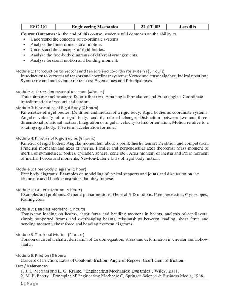 AKU 3rd SEM EE - Engg Mechanics Syllabus | PDF | Science & Mathematics